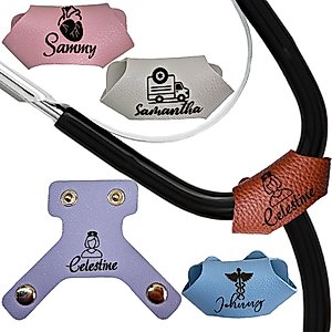 JCYIF Personalized Stethoscope Name Tag Custom Stethoscope Charms Nurse Accessories for Work Engraved Leather ID Label Gifts for Nurse Week Doctors Day Grey