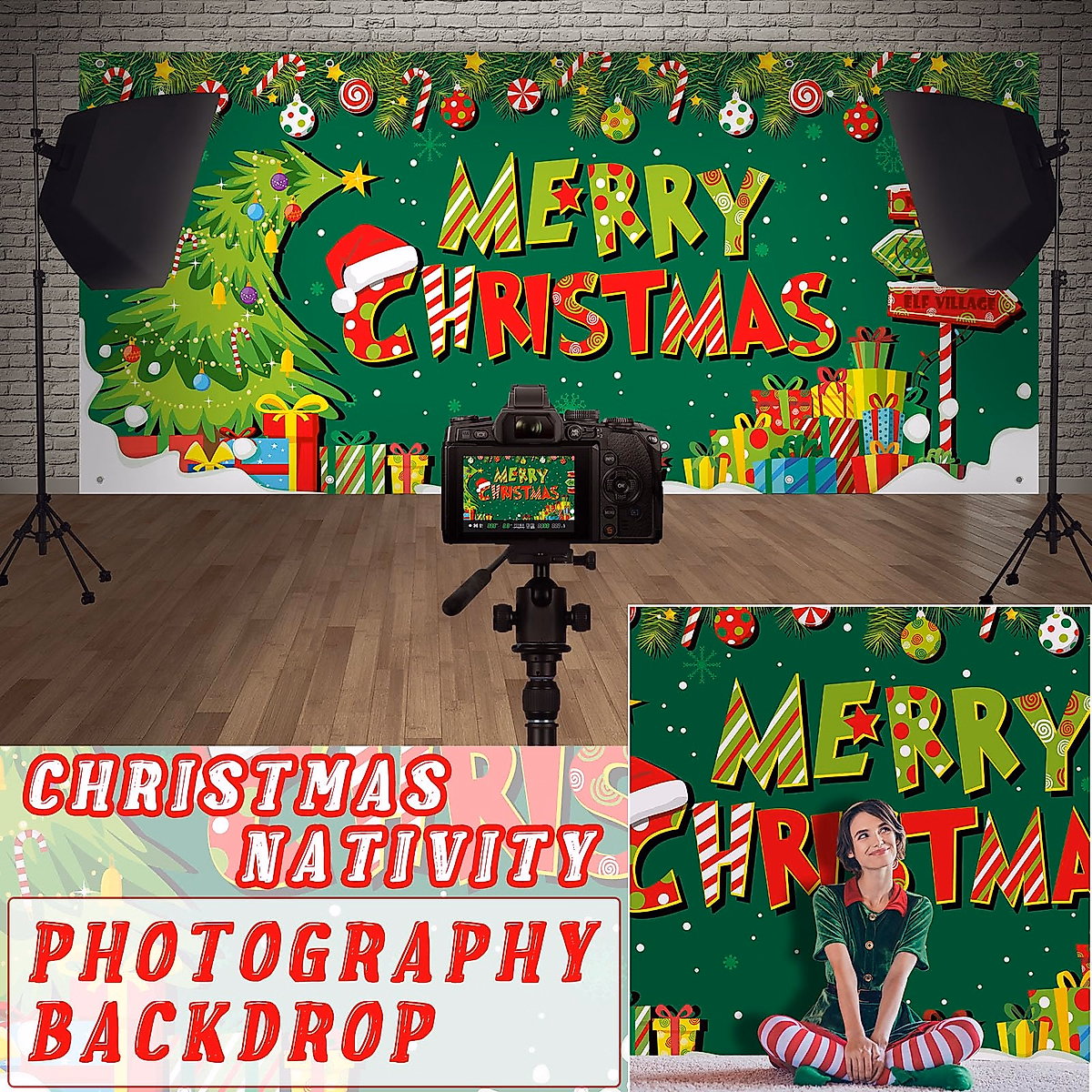 Ganeen Red Green Christmas Outdoor Garage Door Banner Cover 6x13ft Large Merry Christmas Backdrop Decoration Winter Holiday Background Sign for Xmas Garage Door Wall