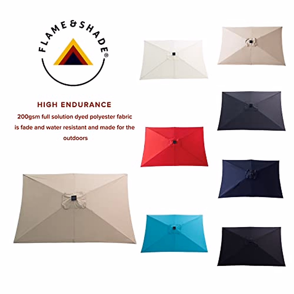 FLAME&SHADE 6.5 x 10 ft Rectangular Solar Powered Outdoor Market Patio Table Umbrella with LED Lights and Tilt, Taupe