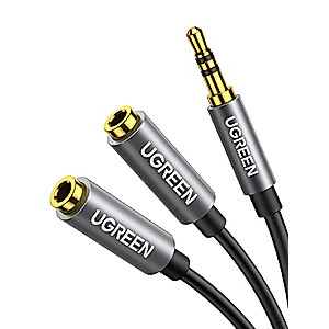 UGREEN Headphone Splitter 3.5mm Audio Stereo Y Splitter Aux Extension Cable Male to Female Dual Headphone Jack Adapter for Earphone Headset Splitter Compatible with iPhone Samsung iPad Tablet Laptop, Black