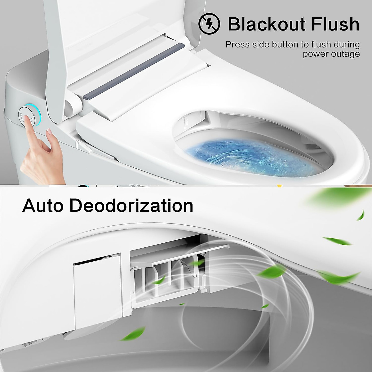 Smart Toilet with Bidet Built in, Foot Sensor Modern Bathroom Toilet Bidet Combo with Auto Flush, Bidet Warm Water, Heated Bidet Bidet Seat, Dryer, Night Light, Remote, Elongated (T20S)