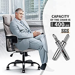 YAMASORO Big and Tall Office Chair 400lbs, Leathaire Cushy Seat and Adjustable Armrests Heavy Duty Executive Desk Chair with Wheels, Beige