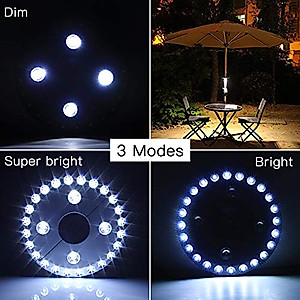 Patio Umbrella Light, 28 LED Lights at 200 lumens 3 Lighting Modes Cordless 4 x AA Battery Operated, Umbrella Pole Light for Patio Umbrellas, Camping Tents or Outdoor Use (White)