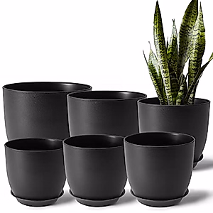Giraffe Creation Plant Pots 7/6/5.5/5/4.5/4 inch, 6 Pack Flower Pots Outdoor Indoor, Planters with Drainage Hole and Tray, Black