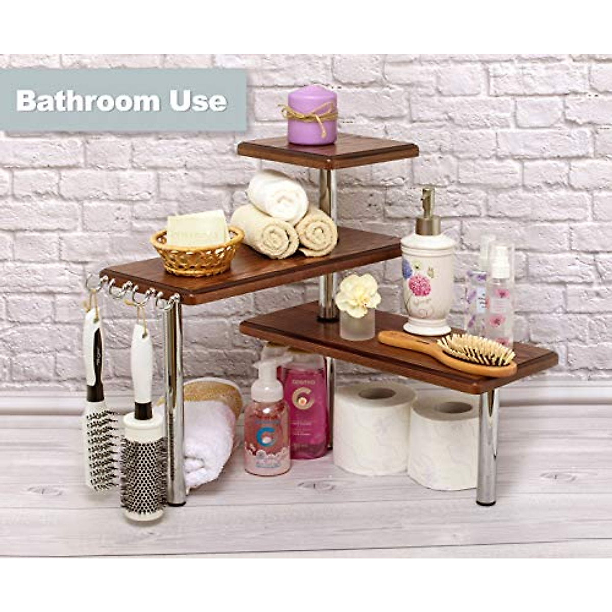 TESLYAR 3 Tier Corner Shelf Natural Solid Ash Wood Countertop Organizer Bookshelf Display Shelves Space Saving Rack for Living Room, Kitchen, Office