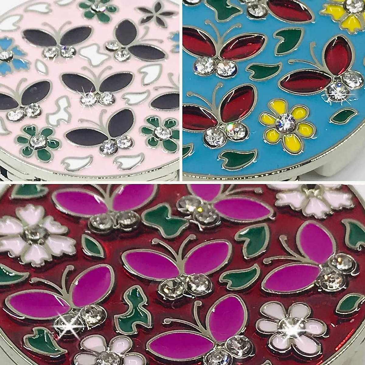 KEBOOT Purse Hook for Table, Bling Rhinestone Purse Holder for Table Desk, Handbag Storage Folding Decor Table Hook, Women's Bag Handbag Hanger Holder 3pcs Flowers and Butterflies