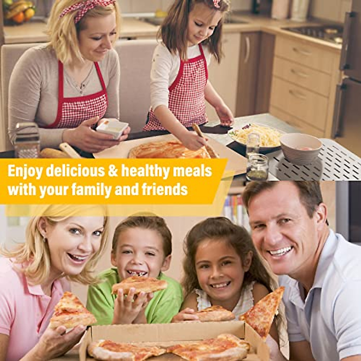 YAKSHA Pizza Stone for Oven and Grill 15" x 12" Large Pizza Grilling Stone and Peel Set with Pizza Cutter Wheel for BBQ, Rectangular Baking Stone for Crisp Bottoms Pies Pastry Bread Calzone