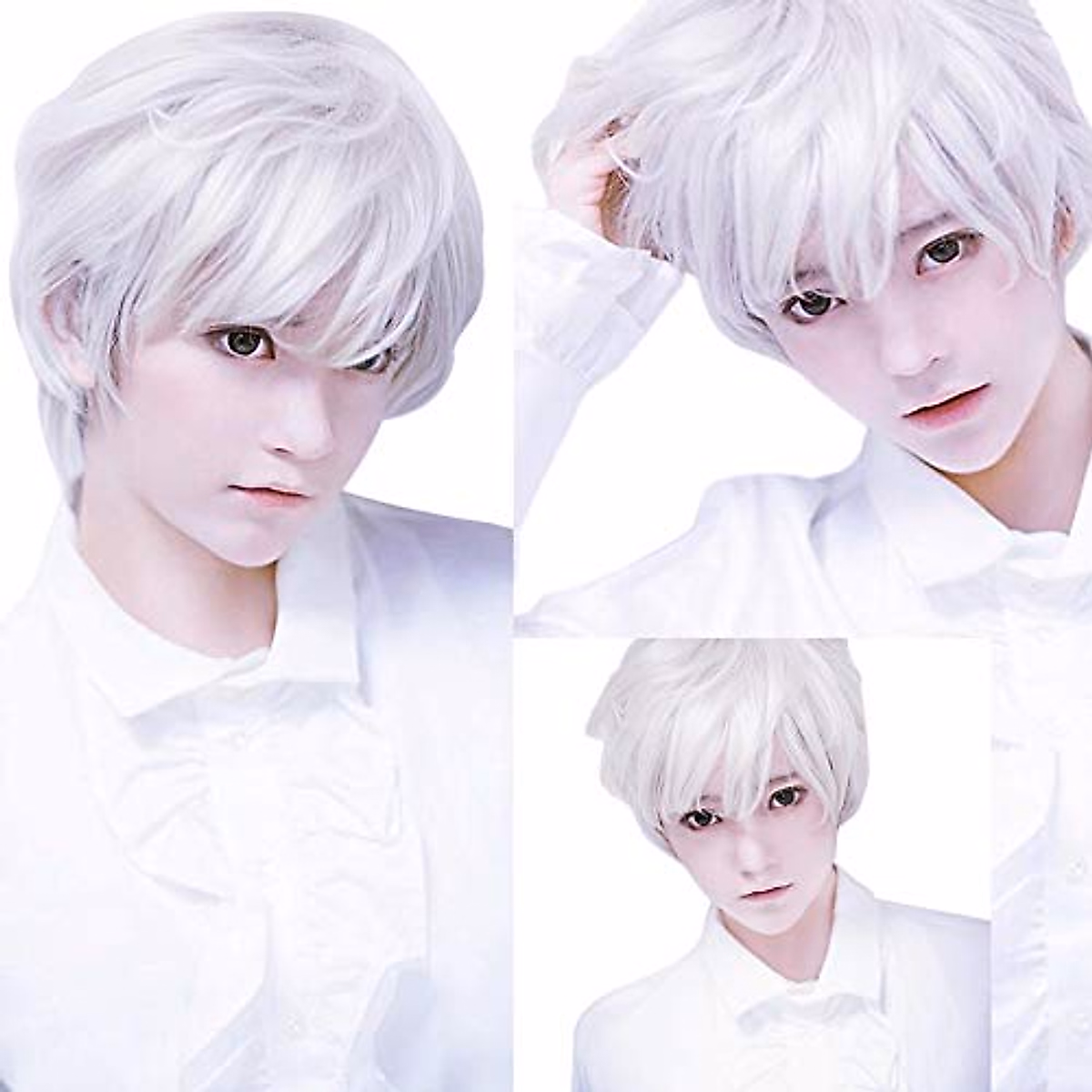 Bokeley Best Gift! Fashion Wig Adult Mens Guy Wig Short Boy Band Wig White Short Perfect for Parties and Daily Life 8inch (White)