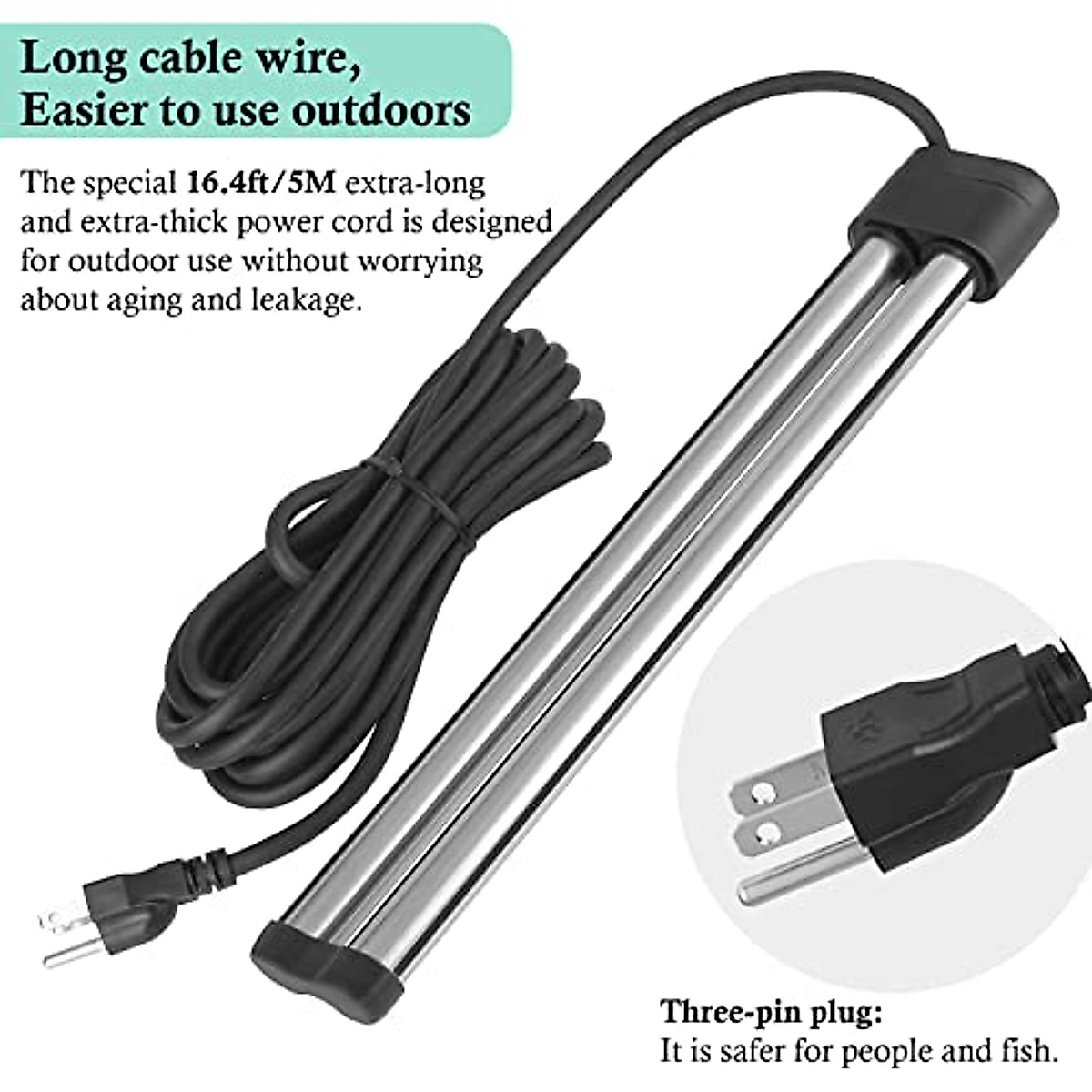 HITOP Outdoor Pond Heater - 150W 300W 600W Aquarium Heater for Small Ponds, with Long Cable Wire and Floatable (600W)