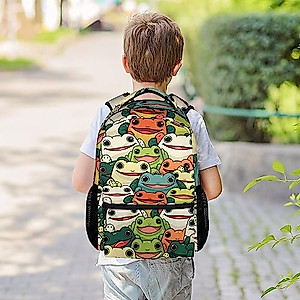 XaocNyx Frog School Backpack for Girls Boys, 16 Inch Colorful Backpacks for Kids Age 10-12, Novelty Lightweight Bookbag for Travel