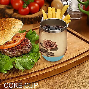 WYUSPGK 304 Stainless Steel Insulated Cup, Vintage Rose Print Smooth Rim, Durable & Reusable - Perfect for Office, Home, And Travel