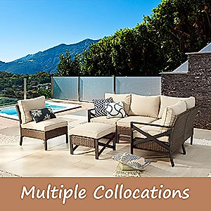 LOKATSE HOME Outdoor Metal Ottoman Patio Rattan Furniture Wicker Footstool Seat with Cushion, Brown