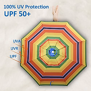 LUHAHALU 7 FT Beach Umbrella, Beach Umbrellas for Sand Heavy Duty Wind Portable, UPF 50+ Sun Shelter with Tilt Sand Anchor and Carry Bag, Sunshade Umbrella for Patio Outdoor Garden (Rainbow)