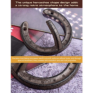 4 PCS Coat Hooks Cast Iron Wall Hooks Horseshoe Hooks Vintage Hanger for Hanging Coat Hat Bags Key Towel(Rust)