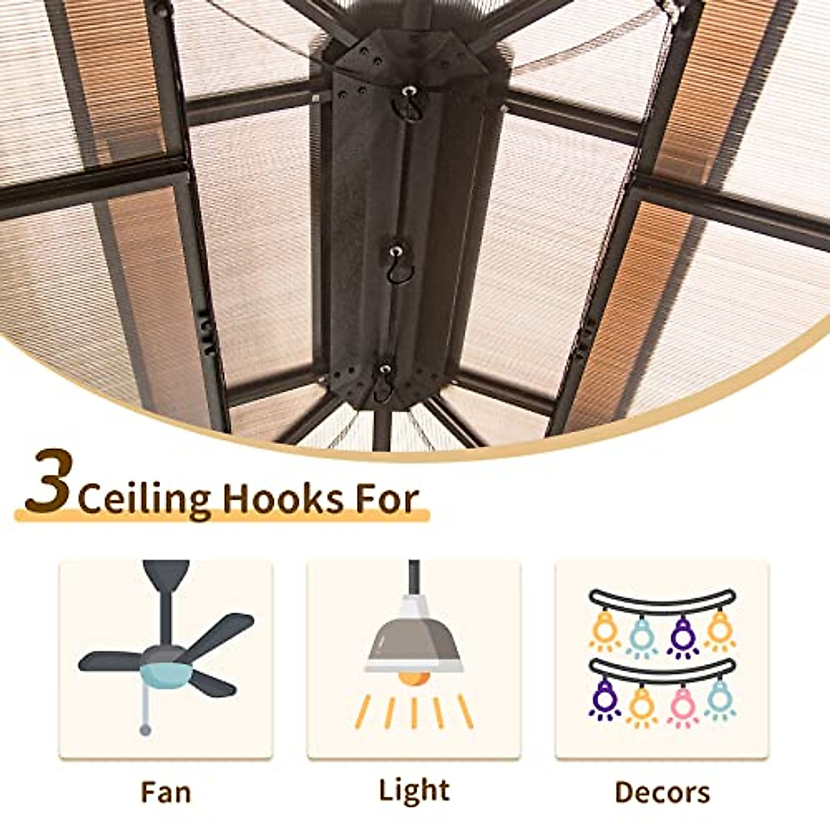 Domi 10' X 12' Hardtop Gazebo, Permanent Outdoor Gazebo with Polycarbonate Double Roof, Aluminum Gazebo Pavilion with Curtain and Net for Garden, Patio, Lawns, Deck, Backyard