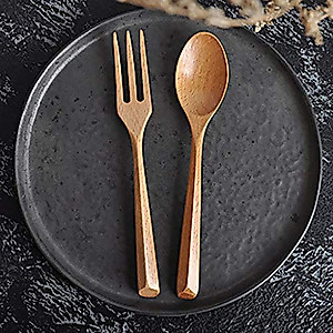 round Table Centerpieces Wooden Fork Natural Reusable Flatware Spoon Color Set Portable Tableware Solid Kitchen，Dining & Bar Dinner Table Set for 4 Tall