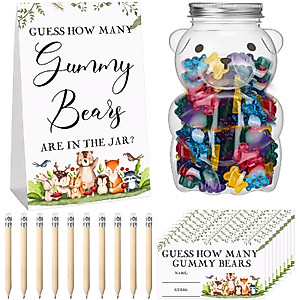 Baby Shower Games Guess How Many Bears Woodland Games Sign 50 Guessing Game Cards 10 HB Pencils 1 Cute Bear Bottle for Guests Gender Reveal Party Favors