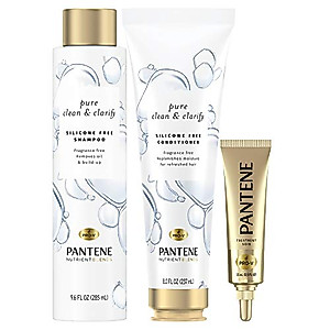 Pantene Shampoo and Conditioner Set Pure Clean & Clarify plus Hair Mask Rescue Shot Treatment, Silicone Free, Nutrient Blends, transparent