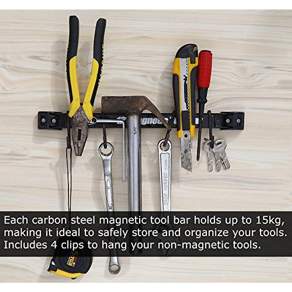 Inspired Home Living 12 Inch Magnetic Tool Holder 4 Pack - Heavy Duty Tool Organizer for Wall Mounting in Garage Workshop Workbench - Brackets Screws Drywall Anchors Hooks Included