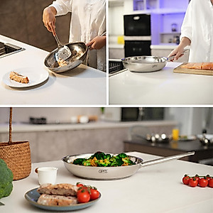 GIPFEL INTERNATIONAL 3 Piece Stainless Steel Frying Pan Set 8, 10, 12 Inch - Tri Ply Stainless Steel Skillet Healthy Cookware - Fry Pans for Induction Gas Electric Ceramic Stove & Oven Safe