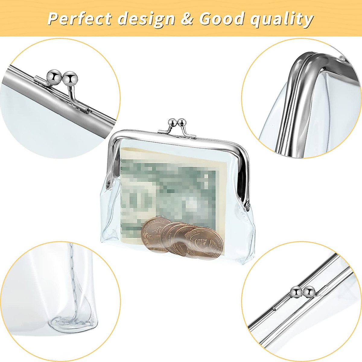 3 Pieces Clear Coin Purse Small Clear Wallet for Women Transparent Change Purse Kiss Lock Plastic PVC Coin Wallet(Silver)