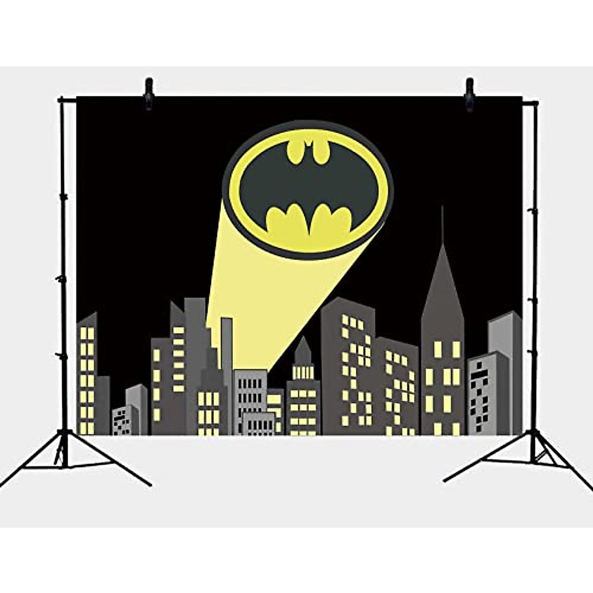 Superhero Super City Backdrop Yellow Full Moon Skyline Buildings City Scape Photography Background Child Boy Birthday Party Decoration Banner Photo Booth