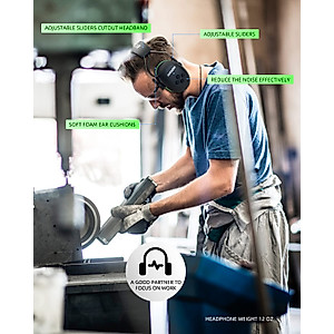 Hocazor HZ07 Upgrade Bluetooth 5.3 Hearing Protection Built-in 1500 mAh Rechargeable Battery 40 Hours+ Playing Time Noise Cancelling 25dB NRR Earmuffs NRR 25dB for Mowing Workshops, Green