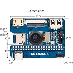 Nano Base Board (C) for Compute Module 4, Same Size as CM4, with Multiple Peripheral Interfaces Onboard 8MP Camera Module with 160°FOV