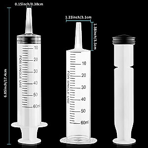 Ackers 50Pcs 60ml Large Plastic Syringe Individually Sealed with Measurement & Cap,for Scientific Laboratory and Dispensing Multiple Uses Measuring Syringe Tools