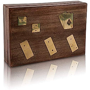 Great Gift Ideas Wooden Playing Card Box with 5 Dice & 28 Dominoes Tiles Game Set Deck Pack Case Holder Storage Accessories Organizer with Playing Cards Classic Table Game