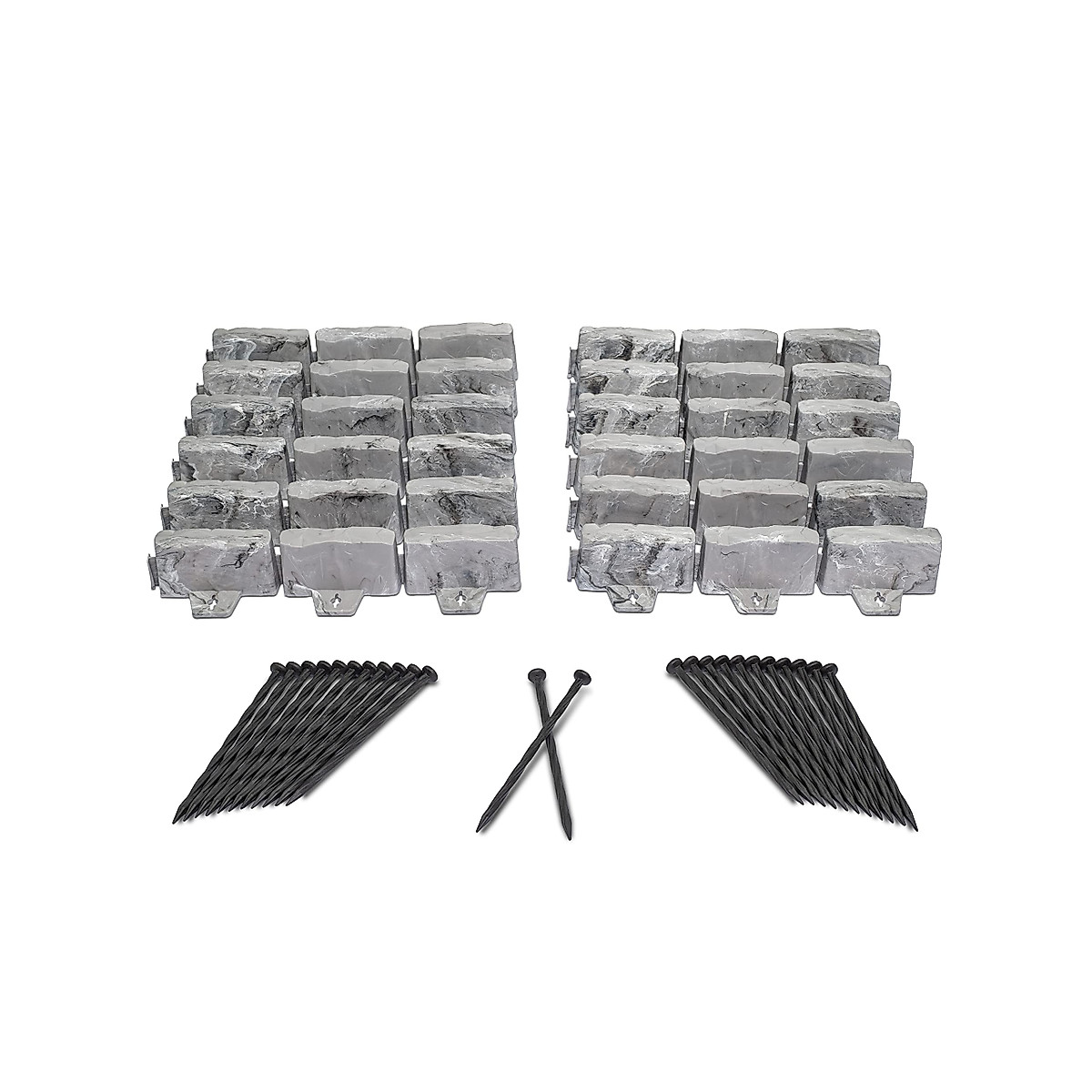 EasyFlex No-Dig Landscape Edging with Anchoring Spikes, 2.7 in Tall Decorative Stone-Look Garden Border, 15 Foot Kit, Slate Gray & Tall Wall No-Dig Landscape Edging, 90' kit