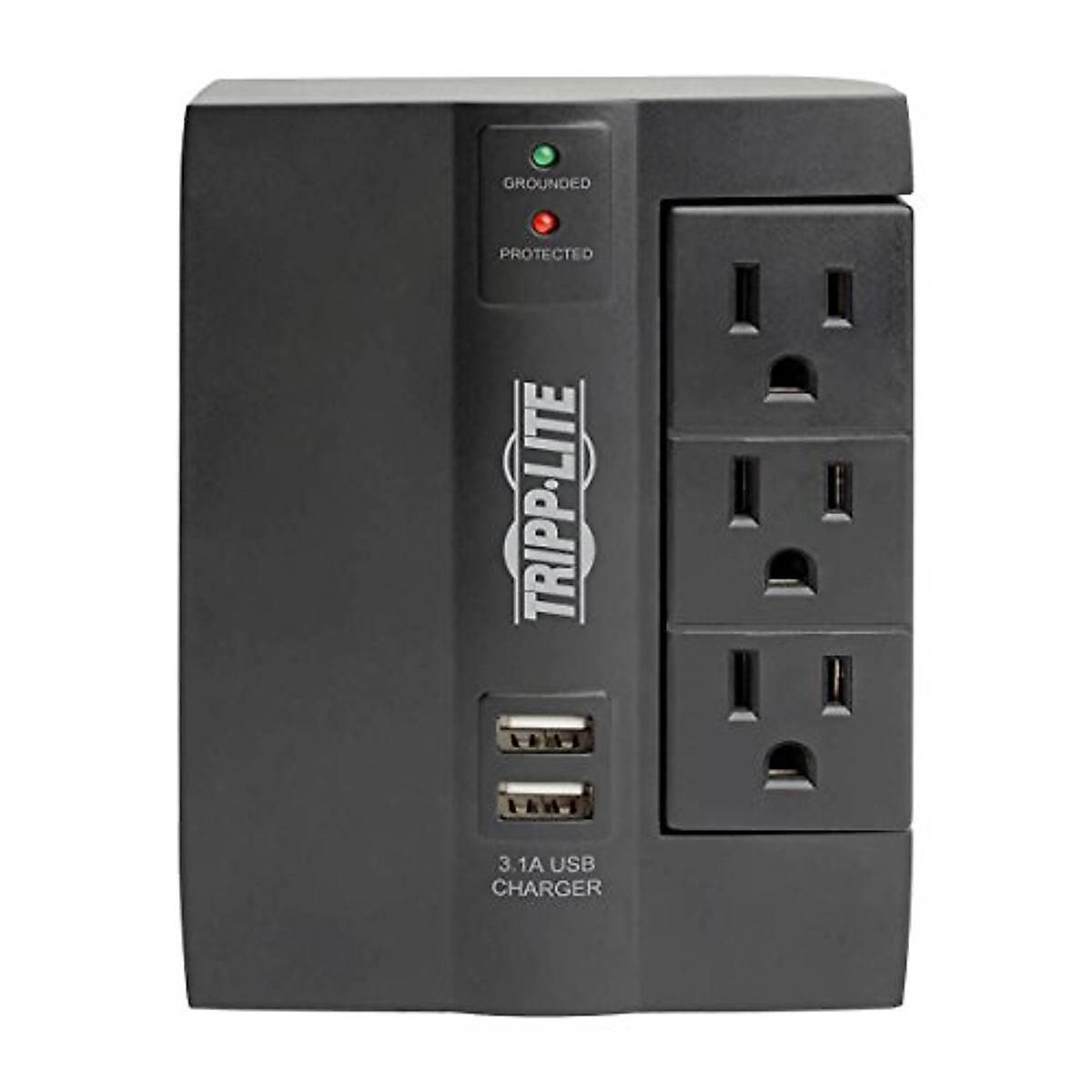 TRIPP LITE 6 Outlet Surge Protector Power Strip, 3 Rotatable Outlets, Wall Tap/Direct Plug in, 1200 Joules, 2 USB Charging Ports, Limited Warranty & $20, 000 Insurance (SWIVEL6USB), Black