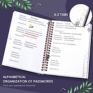 JUBTIC Password Book with Alphabetical Tabs Spiral Bound - 5.2" x 7.6" Hardcover Password Keeper Logbook for Seniors Password Notebook- Organize Internet Website Address Login - Deluxe Blue