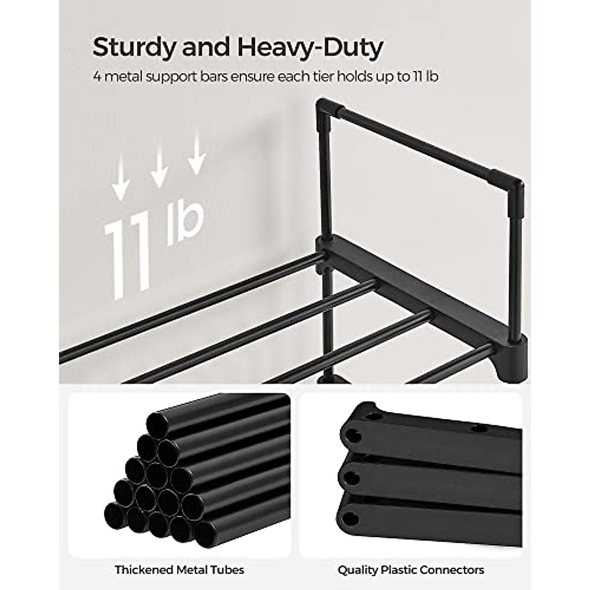 SONGMICS Shoe Rack, 10 Tier Shoe Organizer, Metal Shoe Storage Shelf for 20 Pairs of Shoes, Easy to Assemble, Entryway, Black ULSA25BK