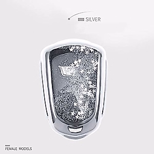 YIJINSHENG TPU Soft Plating Smart Key Fob Remote Cover Case Protector Keyless Jacket for Cadillac CT6 XT5 CTS XTS SRX ATS GTS ATSL HYQ2AB HYQ2EB Car Key Chain (Silver)