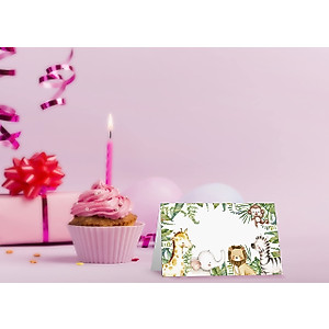 Table Place Card, Jungle Safari Animal Themed Tent Style Cards, Pack of 25 Half-Fold Reception Place Cards, Perfect for Baby Showers, Jungle Safari Birthday Party, Special Events A28
