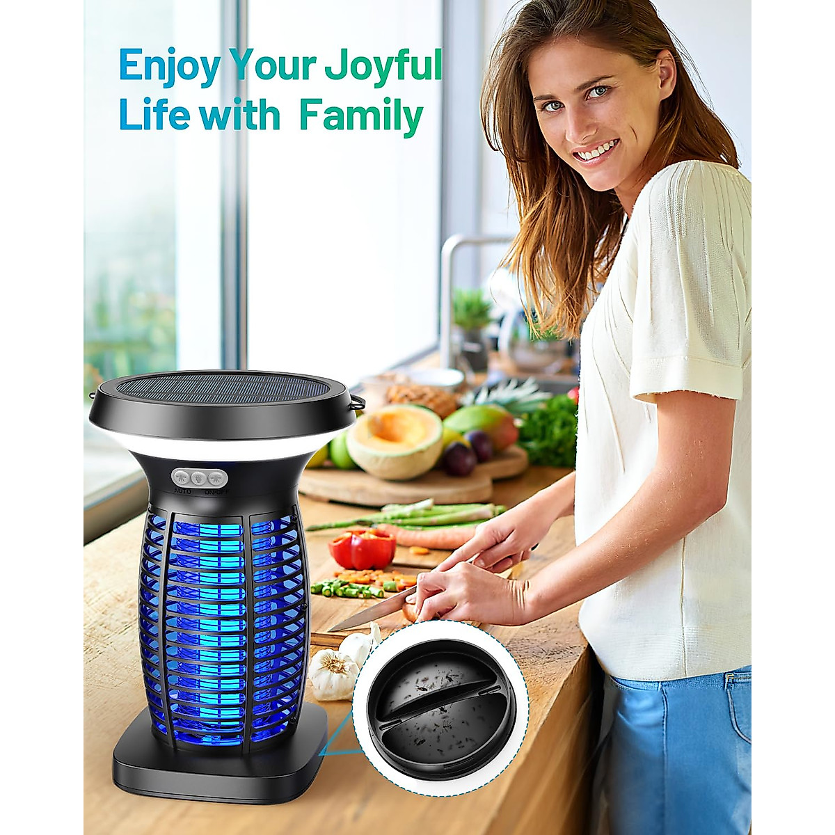 Solar Bug Zapper Outdoor, Mosquito Zapper Indoor Outdoor, Electric Fly Zapper with Camping Lantern, Waterproof Mosquito Traps, Cordless Mosquito Killer Lamp for Patio, Backyard, Home, Balcony