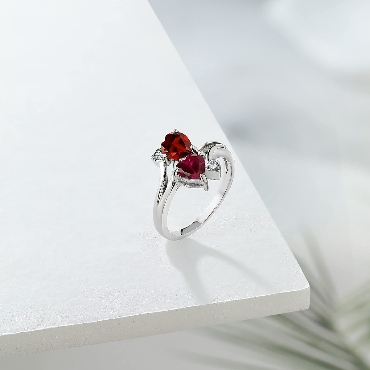 Gem Stone King 925 Sterling Silver Red Garnet Red Created Ruby Ring For Women (1.89 Cttw, Heart Shape 6MM, Gemstone January Birthstone, Available In Size 5, 6, 7, 8, 9)