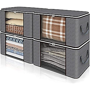 HouzCoraz 4Pack 90L Large Capacity Storage Organizer with Reinforced Design, Breathable Material, for Comforters and More