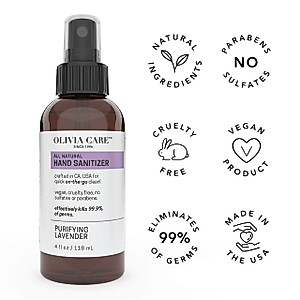 Olivia Care Hand Sanitizer Alcohol Based and Infused with Cleansing Lavender Essential Oils 4 FL OZ