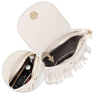 Hoce Women PU Leather Mini Hobo Fringe Tassel Crossbody Bag Vintage Tassel Shoulder Bag, White