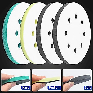 4 Pack Upgraded Foam Sanding Pads for Orbital Sander, 5 Inch 8 Holes Orbital Sander Surfprep Foam Pad, Hook and Loop Soft Density Interface Pads with Soft & Hard Cushion Sponge Buffer by Elechiakan