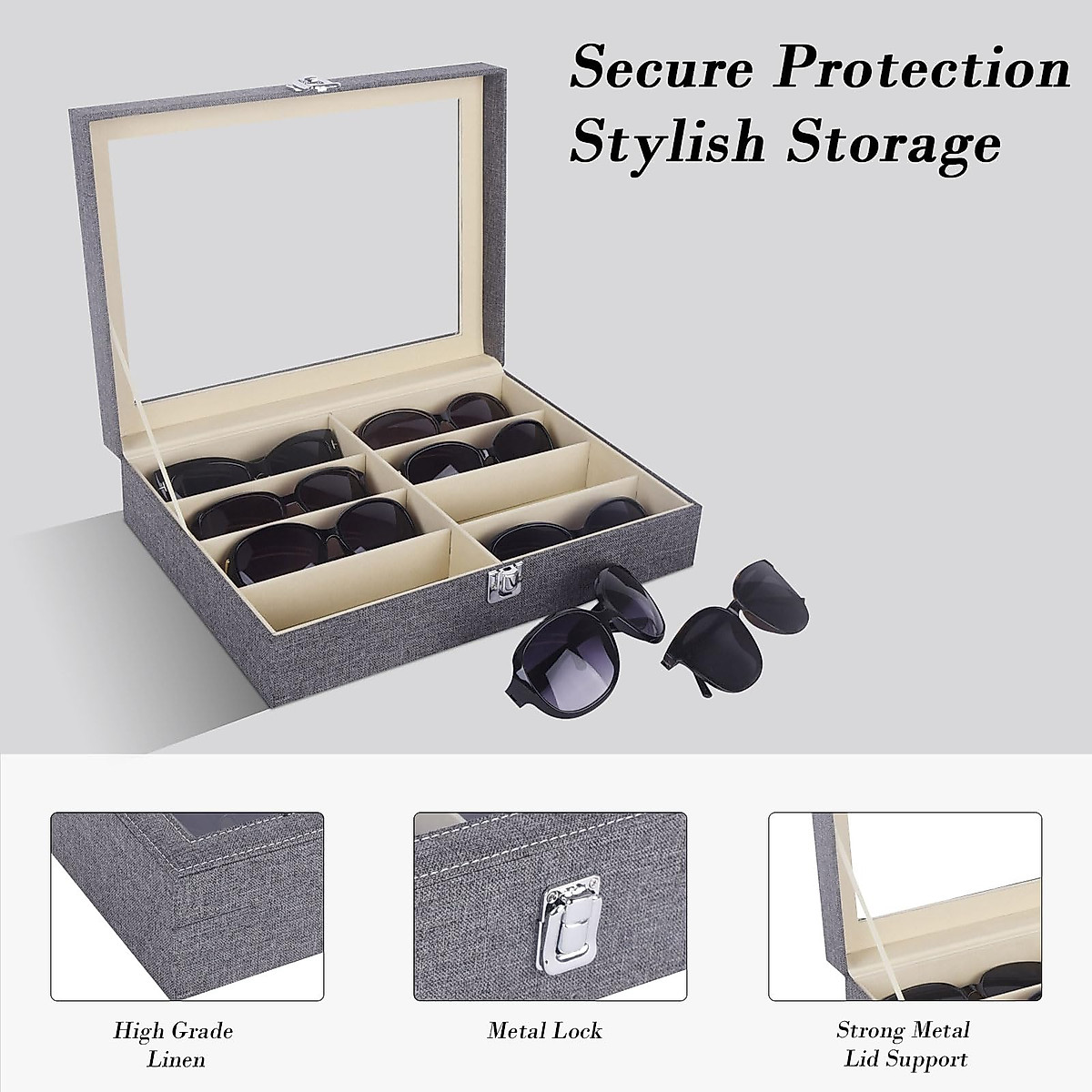 AUTOARK Linen 8 Piece Eyeglasses Storage and Sunglass Glasses Display Case Organizer,Grey,AW-136