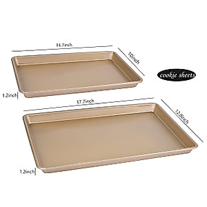 Kitcom Nonstick Bakeware Sets Textured 6-Piece with Cookie Sheet Set, Roasting Pan, Round Cake Pan, Loaf Pan, Heavy Duty Carbon Steel Premium Baking Pans, Champagne Gold