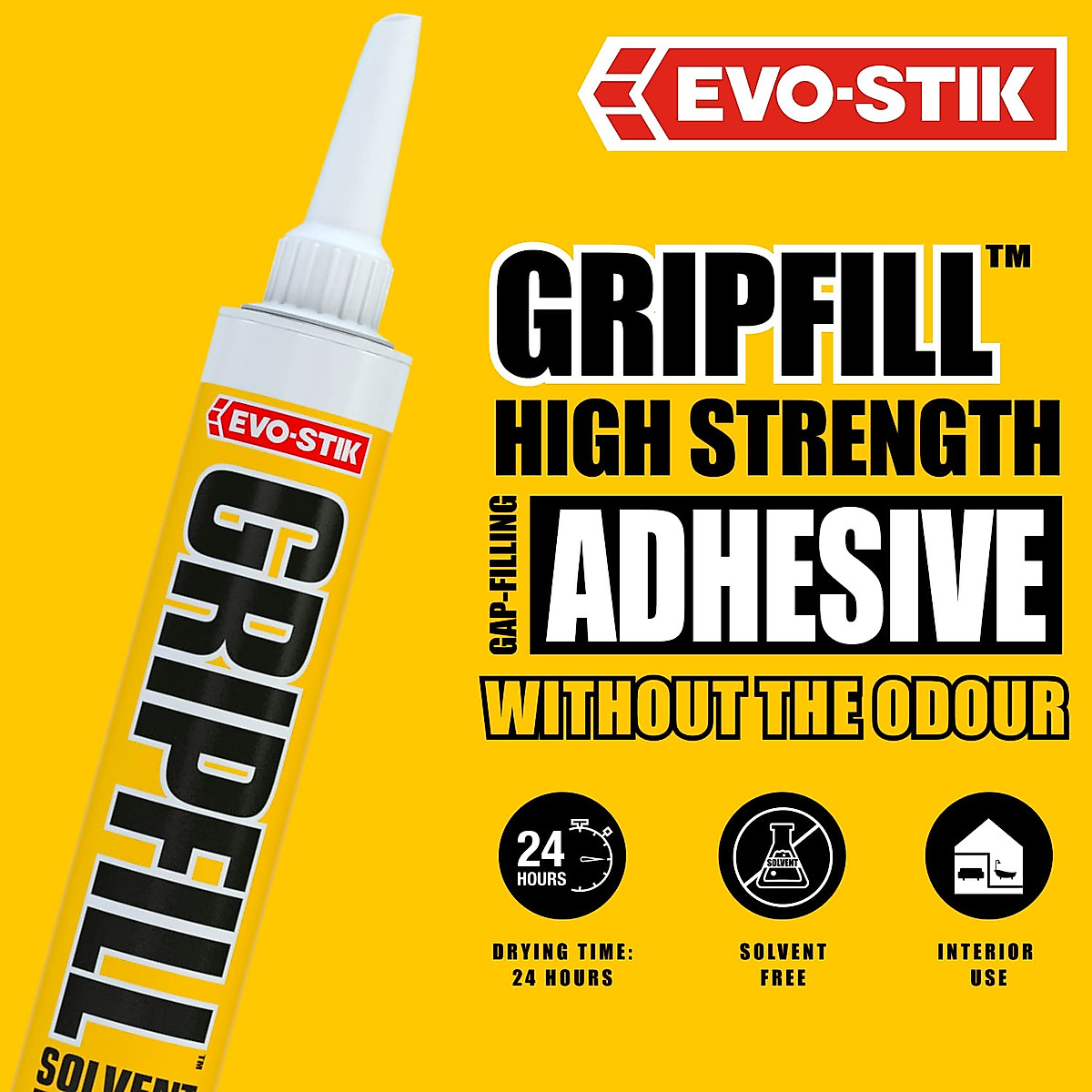 Evo-Stik GRIPFILL Solvent Free Adhesive, Multi-Purpose, High Strength, Gap Filling, Colour: White