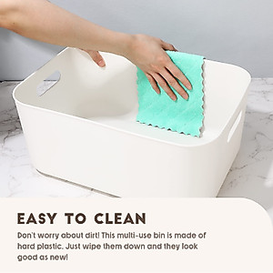 Tuanse 8 Pieces Plastic Storage Bins with Lids,White Storage baskets with Handle Stackable Containers Box For Shelves Drawers Desktop Playroom Classroom Office Organization(14 x 10.5 x 6.5 Inches)
