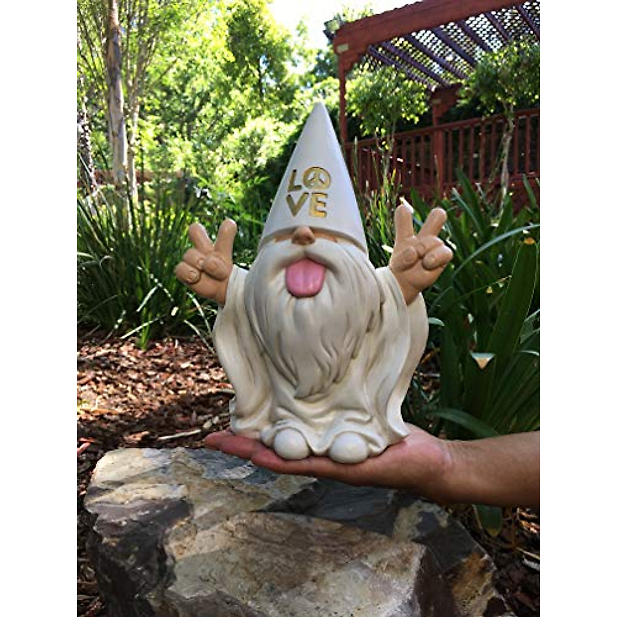 GlitZGlam Rocker Gnome – “George” – Peace and Love - This Gnome Brings Peace and Love to All and Your Fairy Garden and Gnome Garden 10 Inches Tall Garden Gnome Figurine