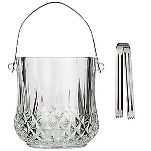 Lily's Home Glass Ice Bucket with Handle and SS Tongs, This Beautiful Piece is Ideal for Entertaining and Every Day Use