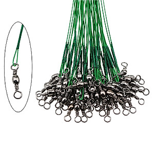 E-outstanding 50PCS Fishing Wire Lead Nylon Coated Fishing Wire Green with Swivel Rings Fishing Gear Accessories, 6 Inch 15cm Green