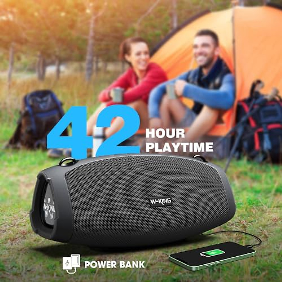 W-KING Portable Loud Bluetooth Speakers with Wireless Microphone, (120W PEAK)70W Outdoor Speaker Bluetooth Wireless Waterproof, Triple Passive Radiators-Deep Bass/Hi-fi/DSP/Power Bank/TF/AUX/EQ/Opener